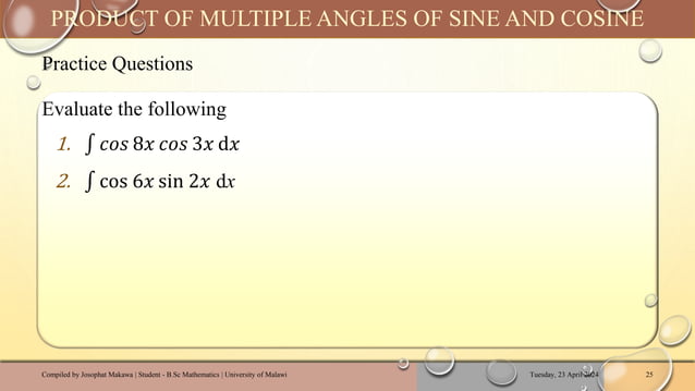 MAT221: CALCULUS II - REDUCTION FORMULA, POWERS OF TRIG FUNCTIONS AND ...