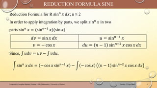 MAT221: CALCULUS II - REDUCTION FORMULA, POWERS OF TRIG FUNCTIONS AND TRIGONOMETRIC ...