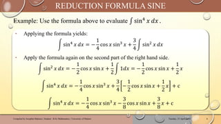 MAT221: CALCULUS II - REDUCTION FORMULA, POWERS OF TRIG FUNCTIONS AND ...