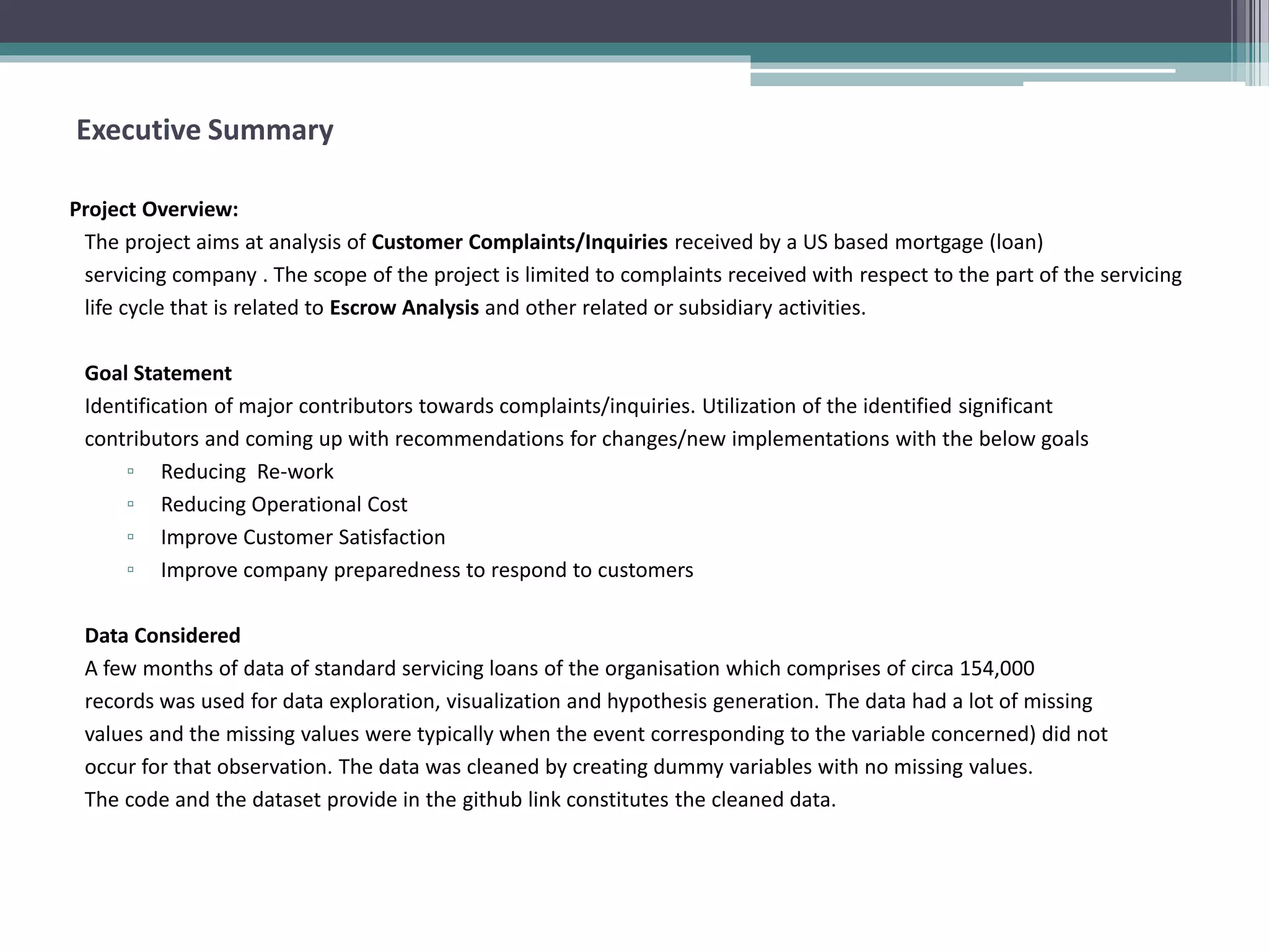 Reduction in customer complaints - Mortgage Industry | PPT