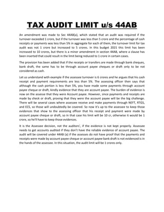 TAX AUDIT LIMIT U/S 44AB | PDF