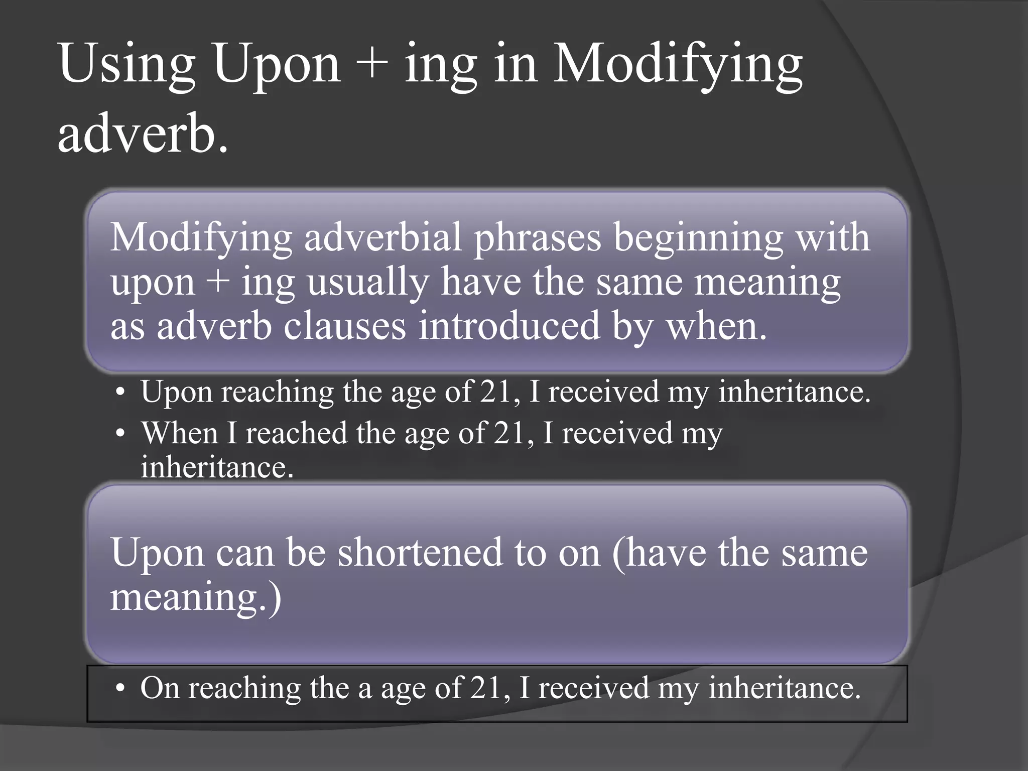 Reduction Of Adverb clauses to modifying adverbial phrases 1 PPT Reduction Of Adverb clauses to modifying adverbial phrases 1 PPT