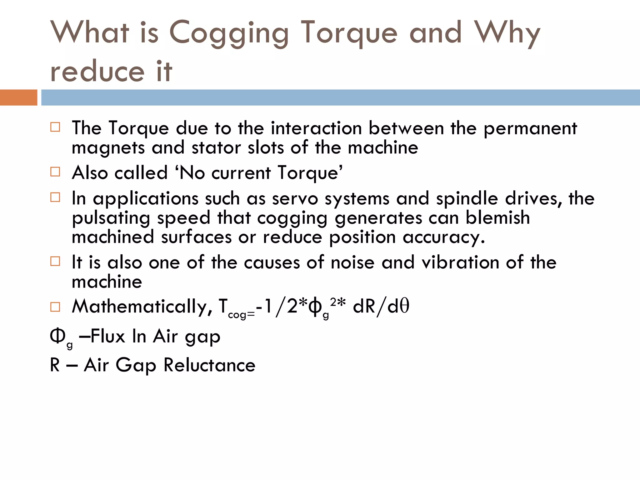 Reduction Of Cogging Torque In Permanent Magnet Machine Ppt