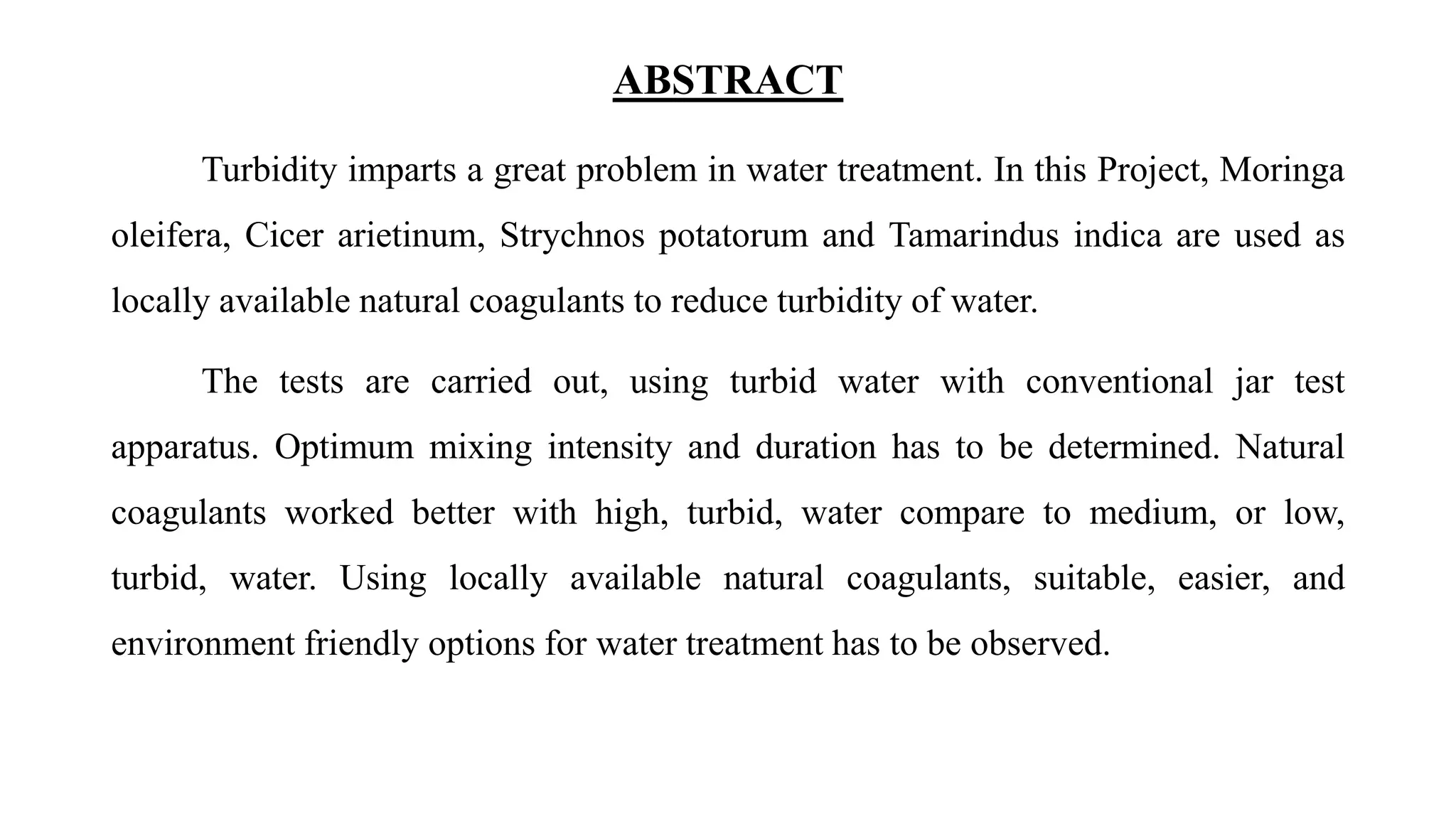 Reduction Of Turbidity Of Water Using Locally Available Pptx