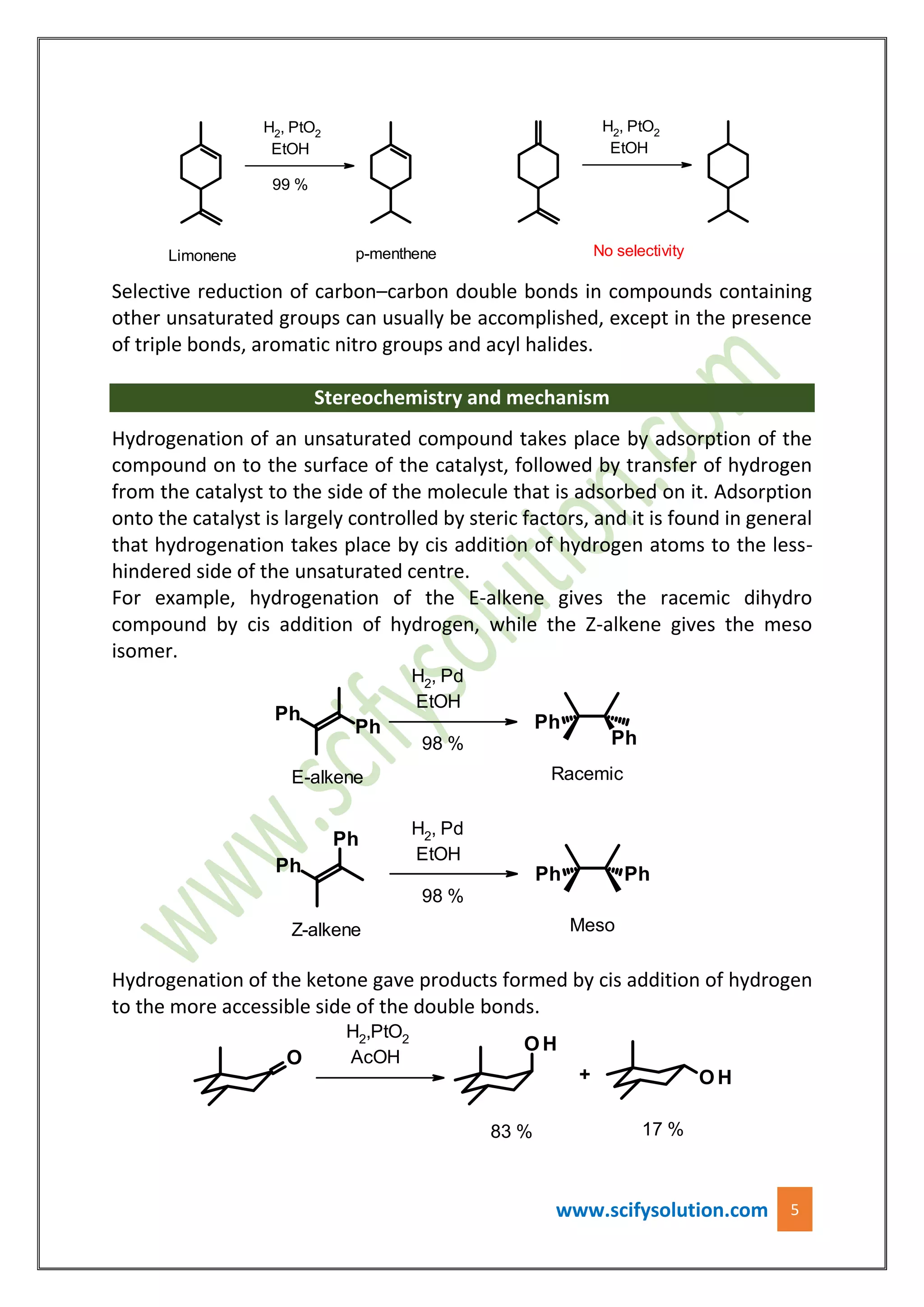 Reduction using catalytic hydrogenation | PDF