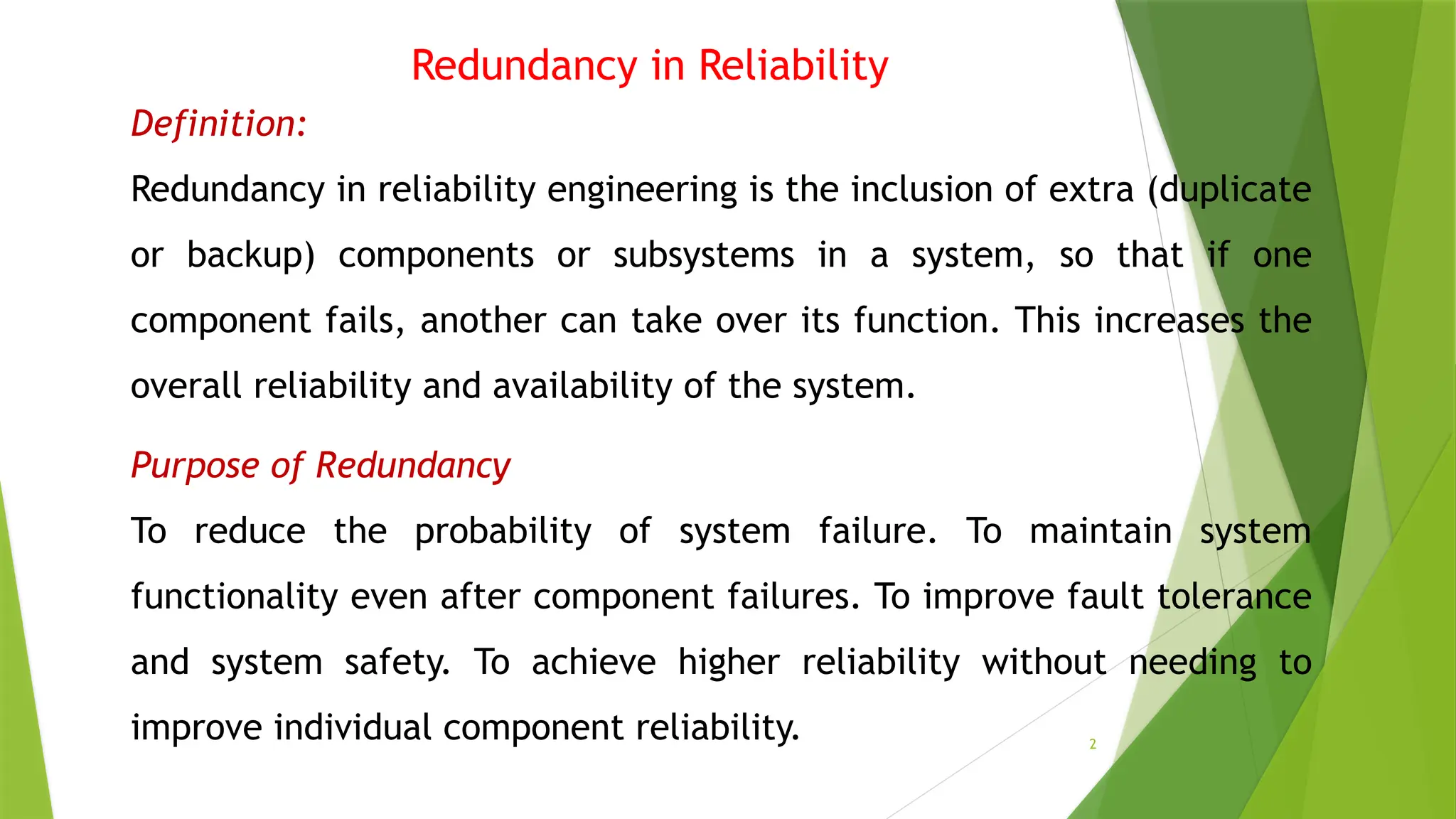 Redundancy in System Reliability. Engineering | PPTX
