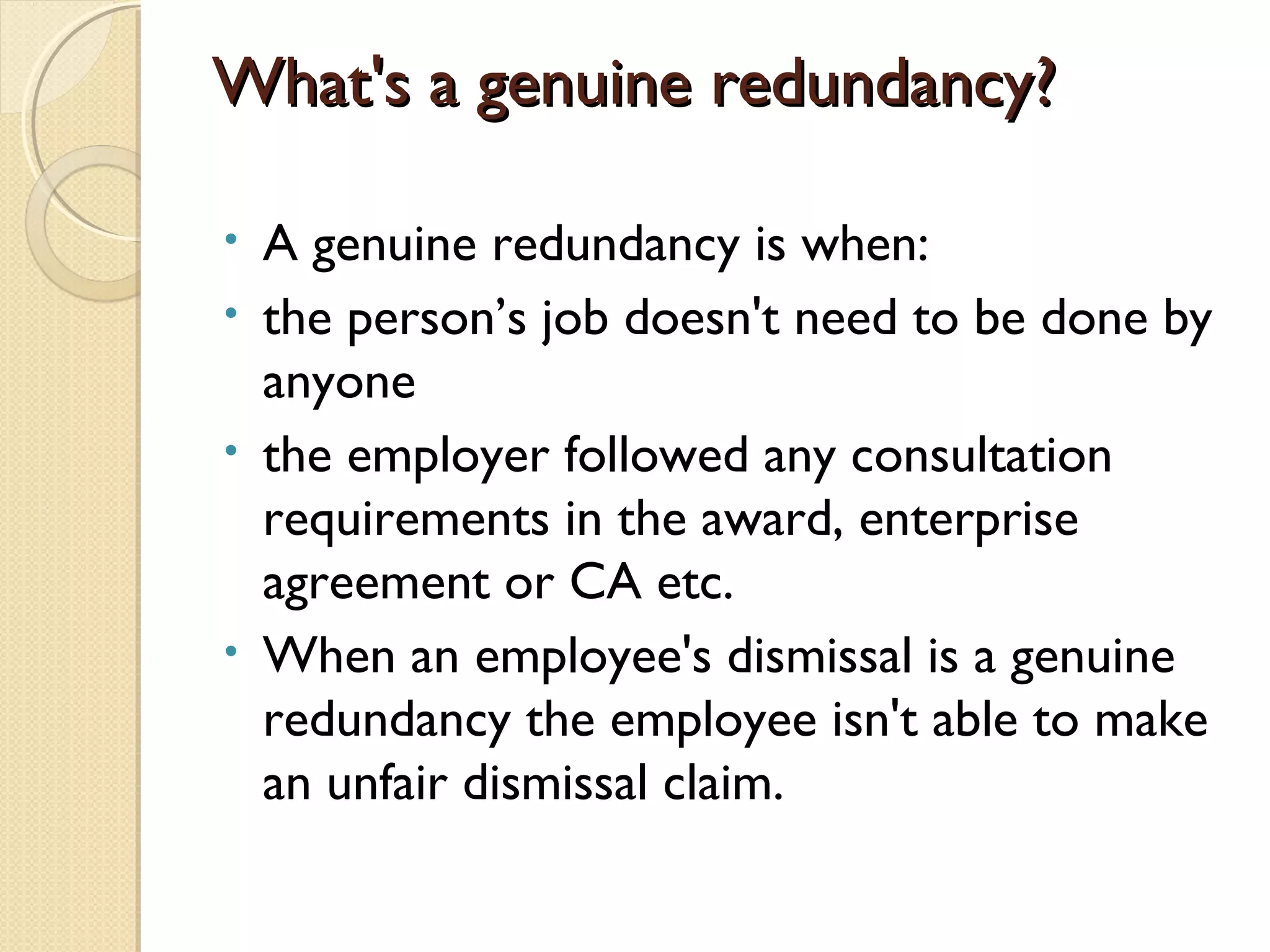 Redundancy, Retrenchment and Separation | PPT