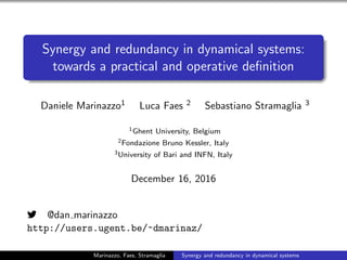 Redundancy and synergy in dynamical systems | PPT