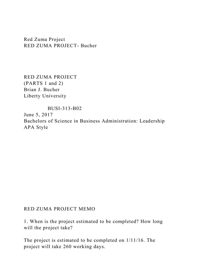 Red Zuma Project RED ZUMA PROJECT- BucherRED ZUMA PROJ.docx