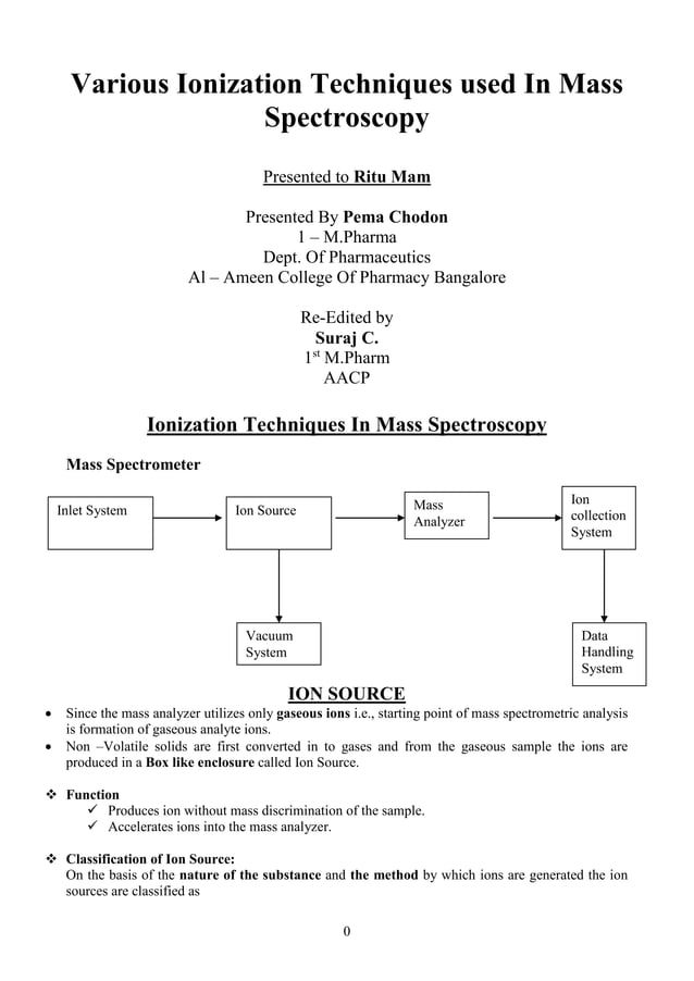 Ionizaion Techniques - Mass Spectroscopy | PDF | Chemistry | Science