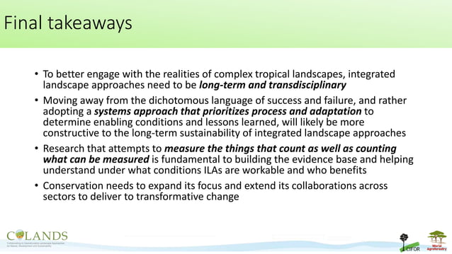 Lessons from operationalizing integrated landscape approaches | PPT