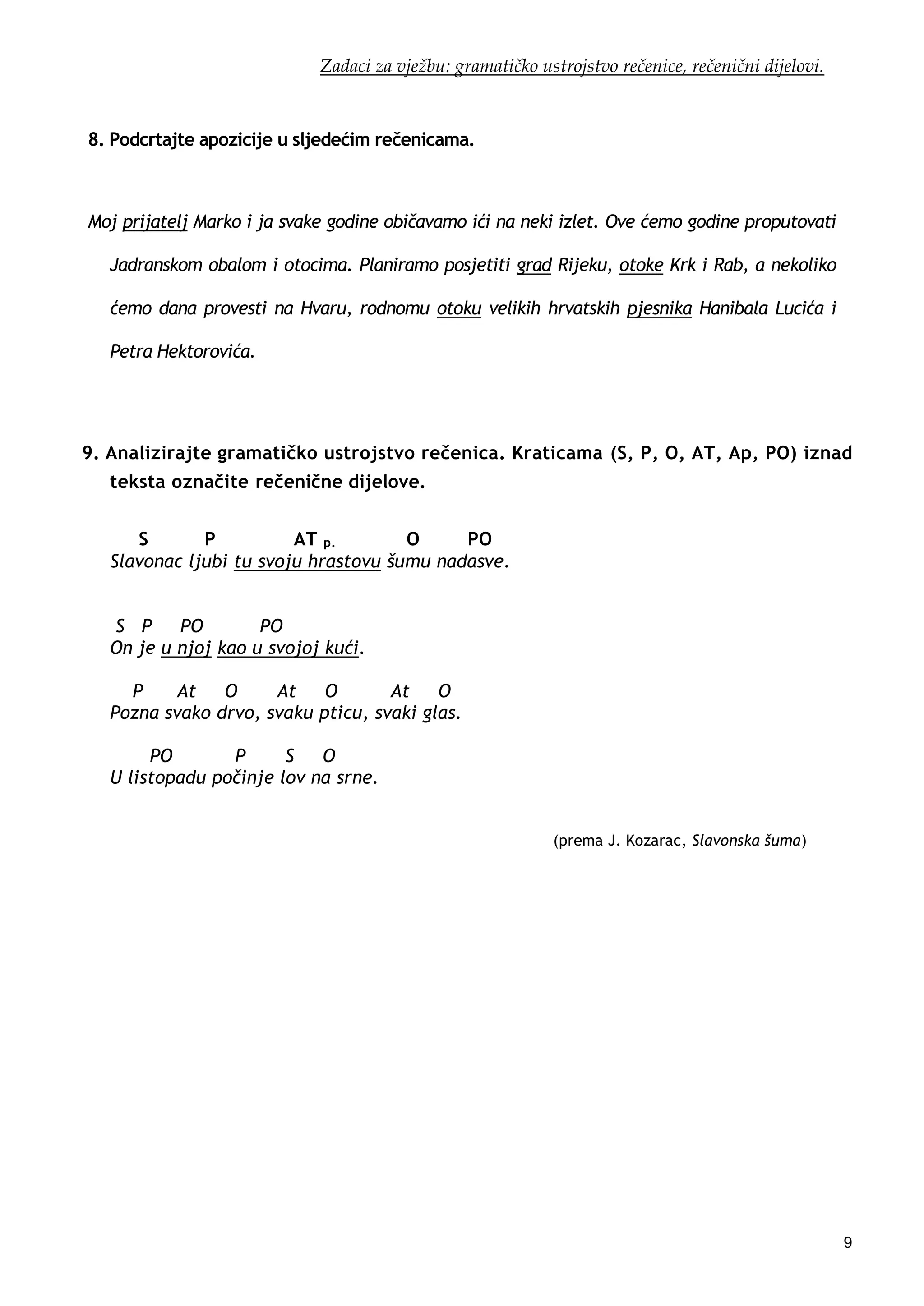 Rečenično ustrojstvo vježba | DOCX