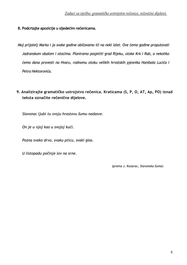 Rečenično ustrojstvo vježba | DOCX