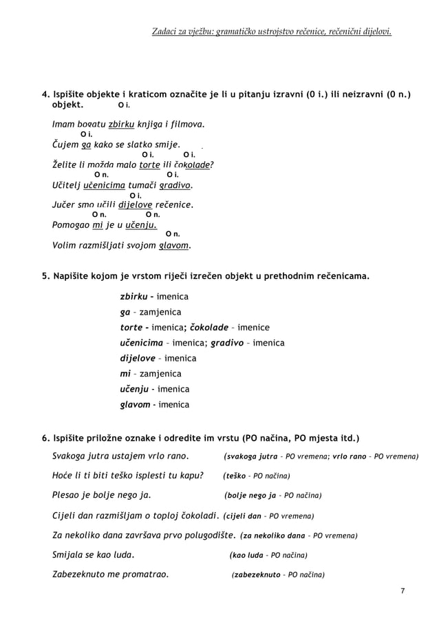 Rečenično ustrojstvo vježba | DOCX