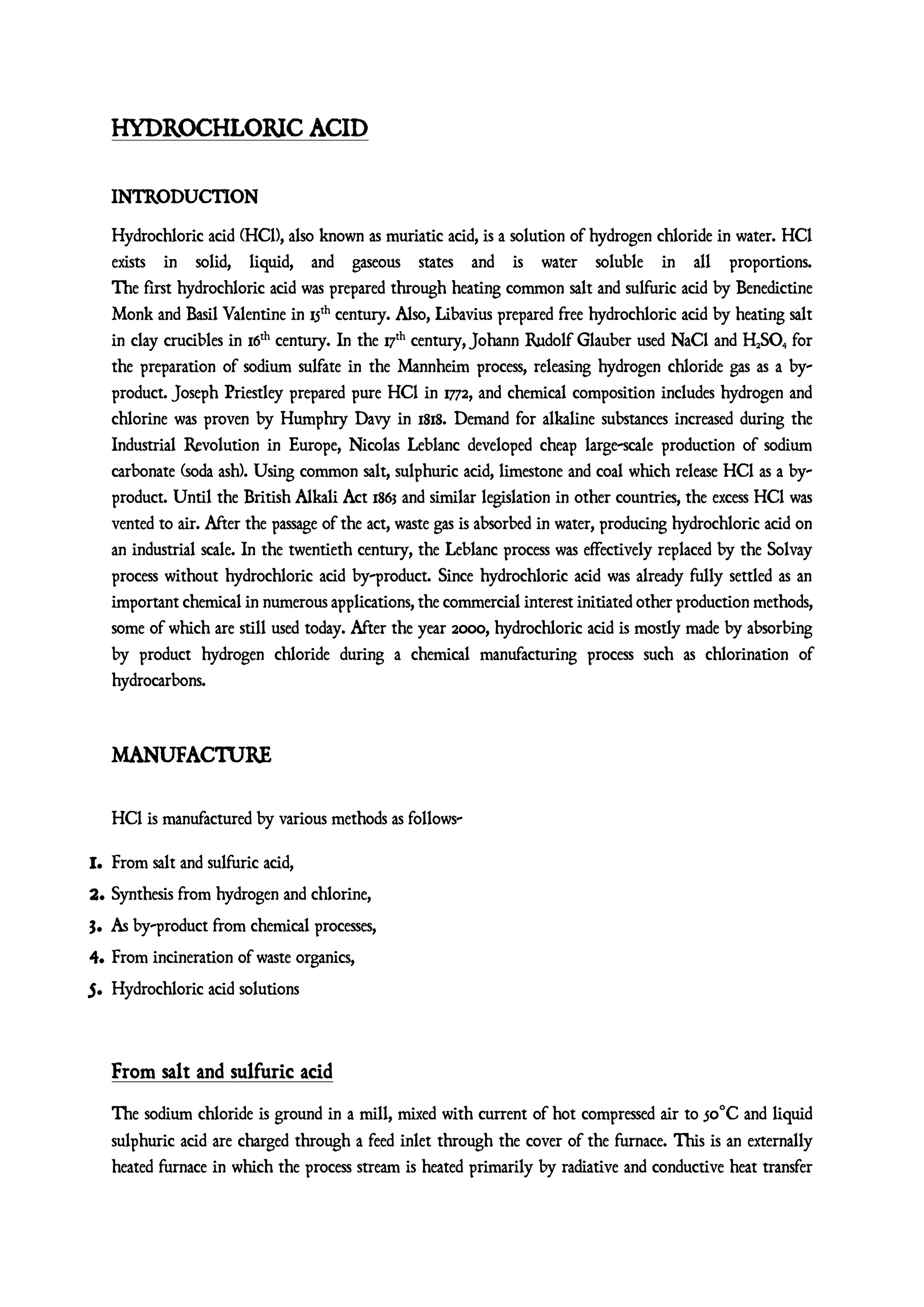 HCl manufacturing salt sulphuric acid process | PDF