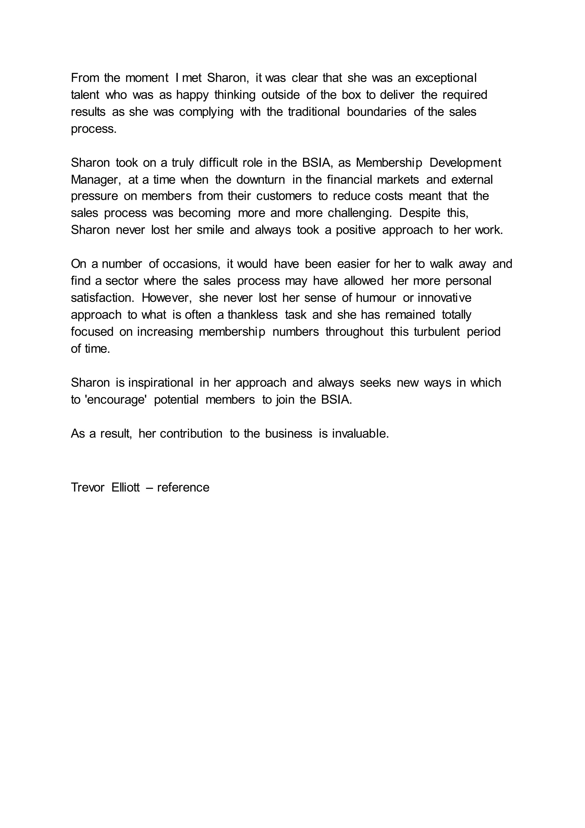 Sharon | DOCX | Sales | Business