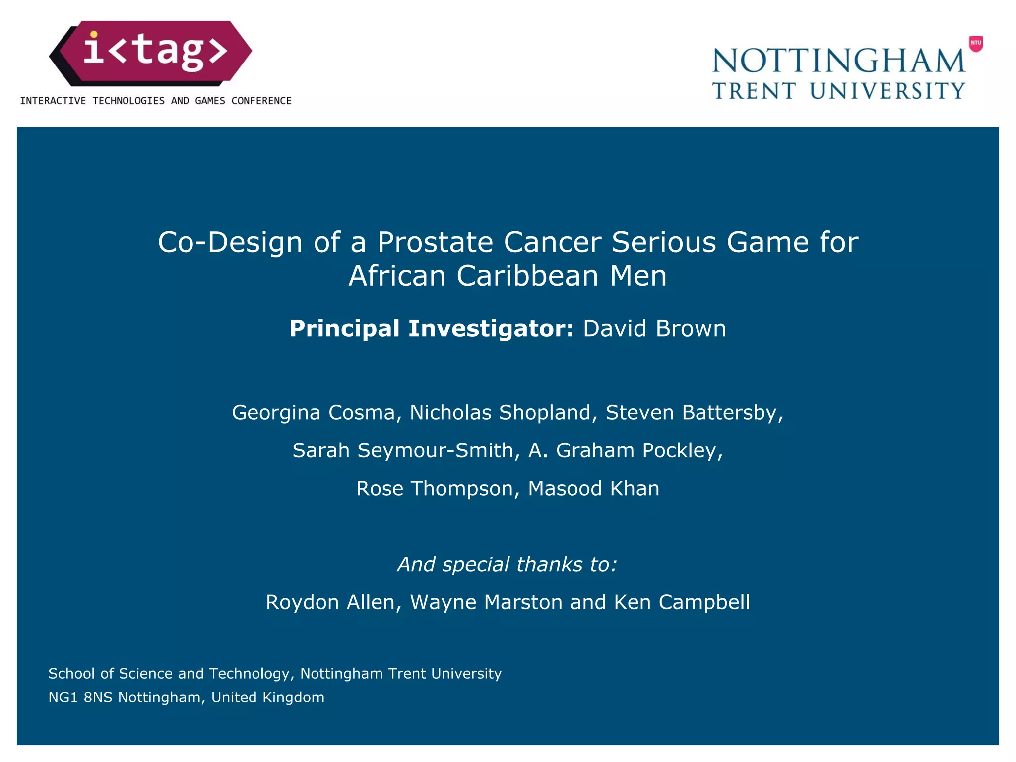 Co-design of a Prostate Cancer Serious Game for African Men (Georgina ...