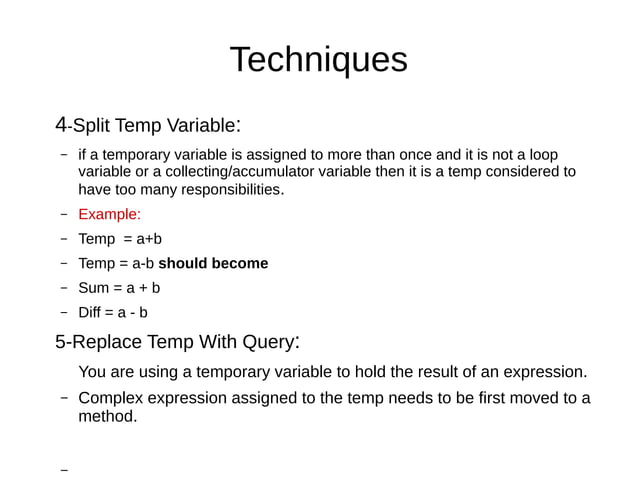 Refactoring Techniques Ppt