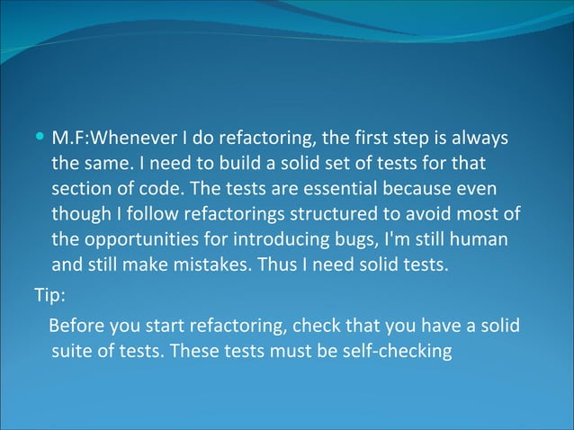 Refactoring Tips by Martin Fowler | PPT | Web Development | Internet