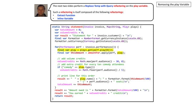 Refactoring A First Example Martin Fowlers First Example Of Refactoring Adapted To Java Ppt