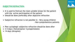 REFRACTION: OBJECTIVE RETINOSCOPY AND SUBJECTIVE ACCEPTANCE | PPTX