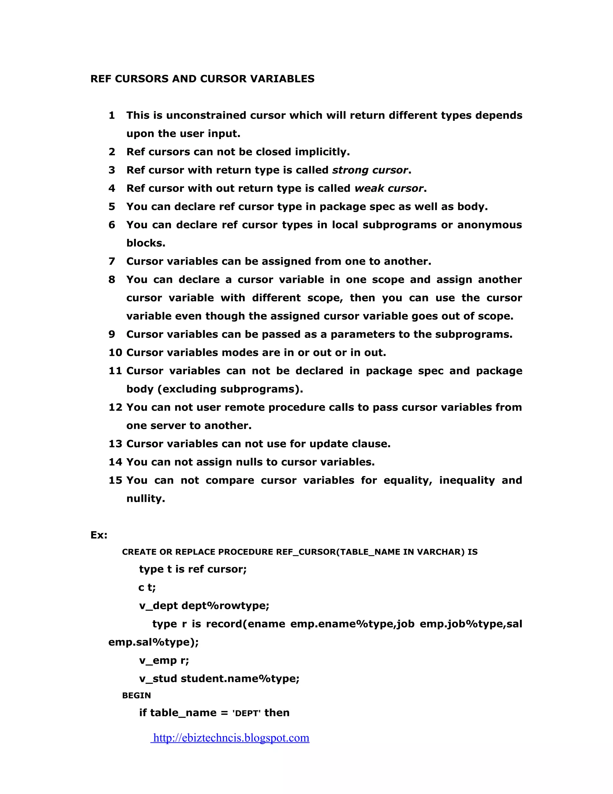 Oracle Ref cursors | PDF