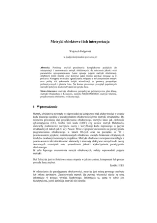 Metryki obiektowe i ich interpretacja | PDF