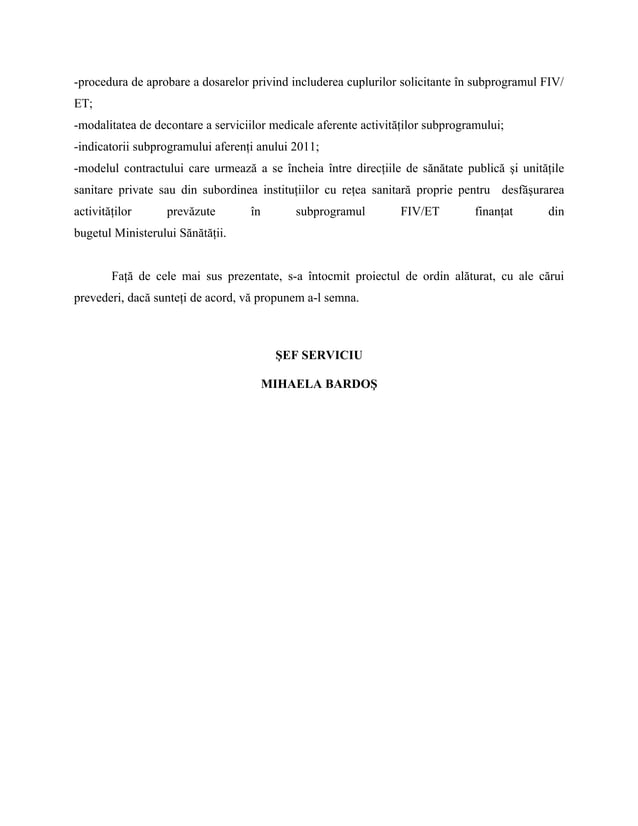 Referat aprobare Subprogram FIV 2011 | PDF