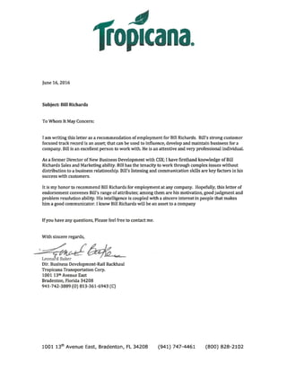 Reference letter Leonard Baker - Tropicana | PDF