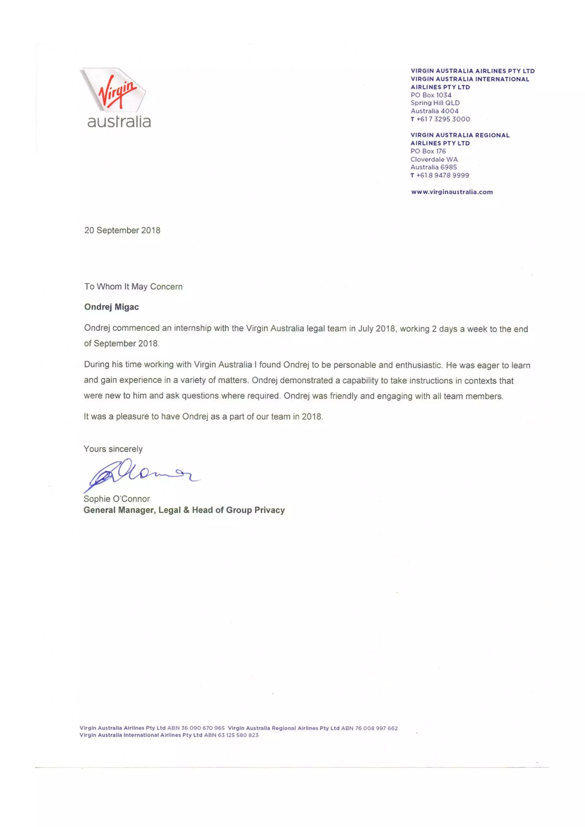 Reference letter virgin australia | PDF
