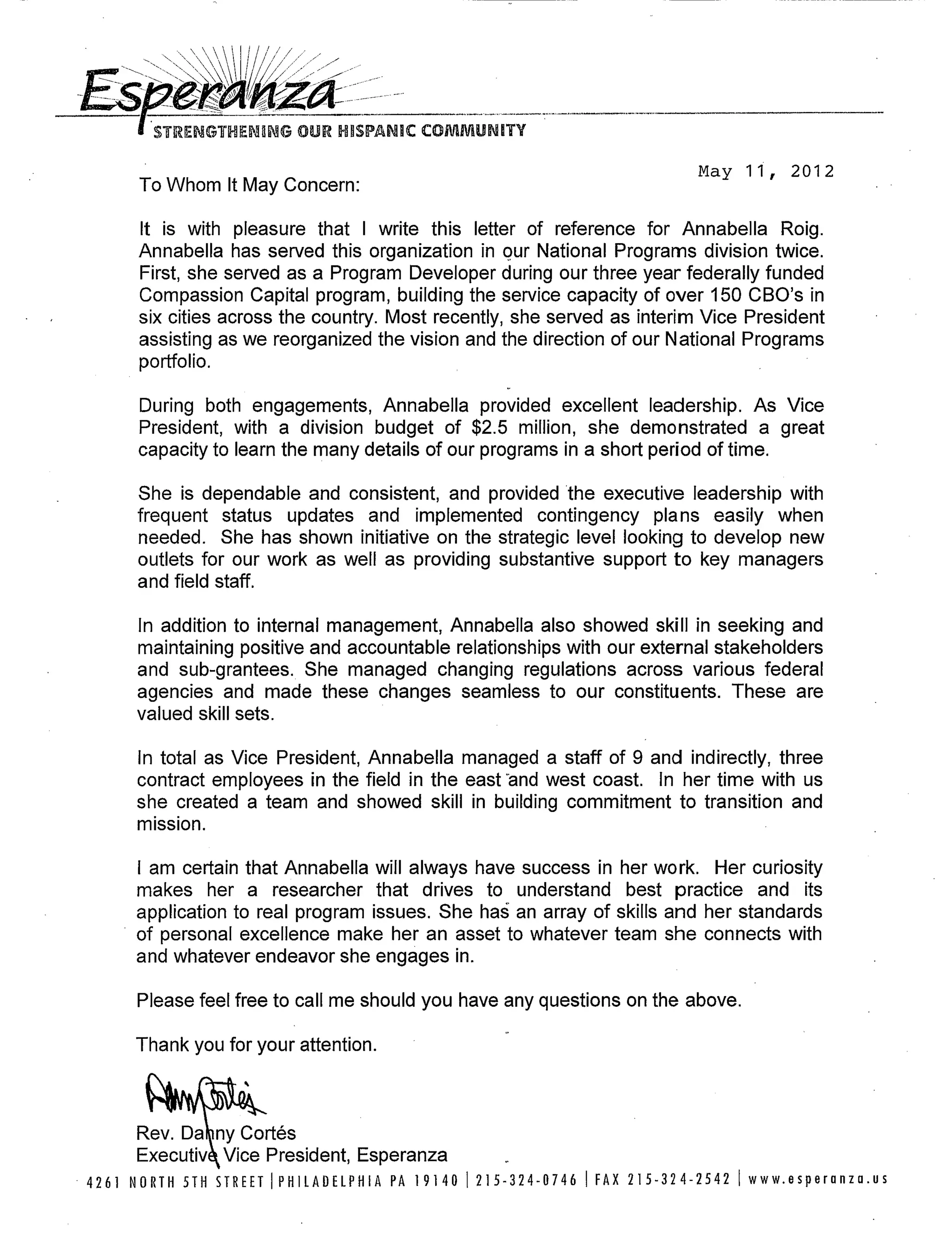 Reference Letter Annabella Roig | PDF
