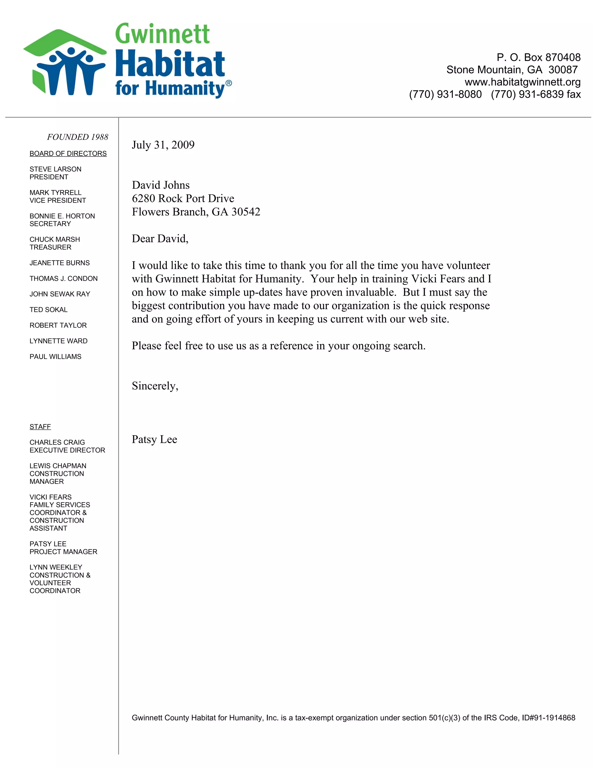 Reference Letter: Habitat for Humanity | DOC