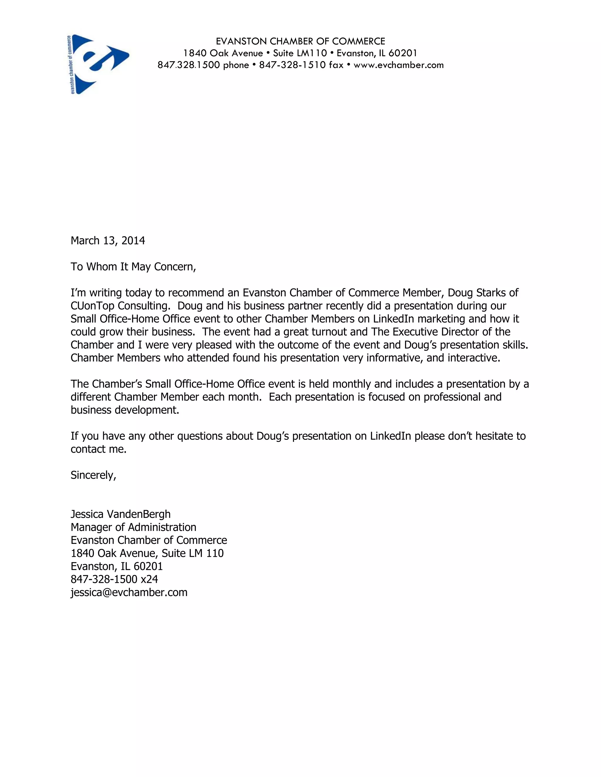Reference letter from evanston chamber | PDF
