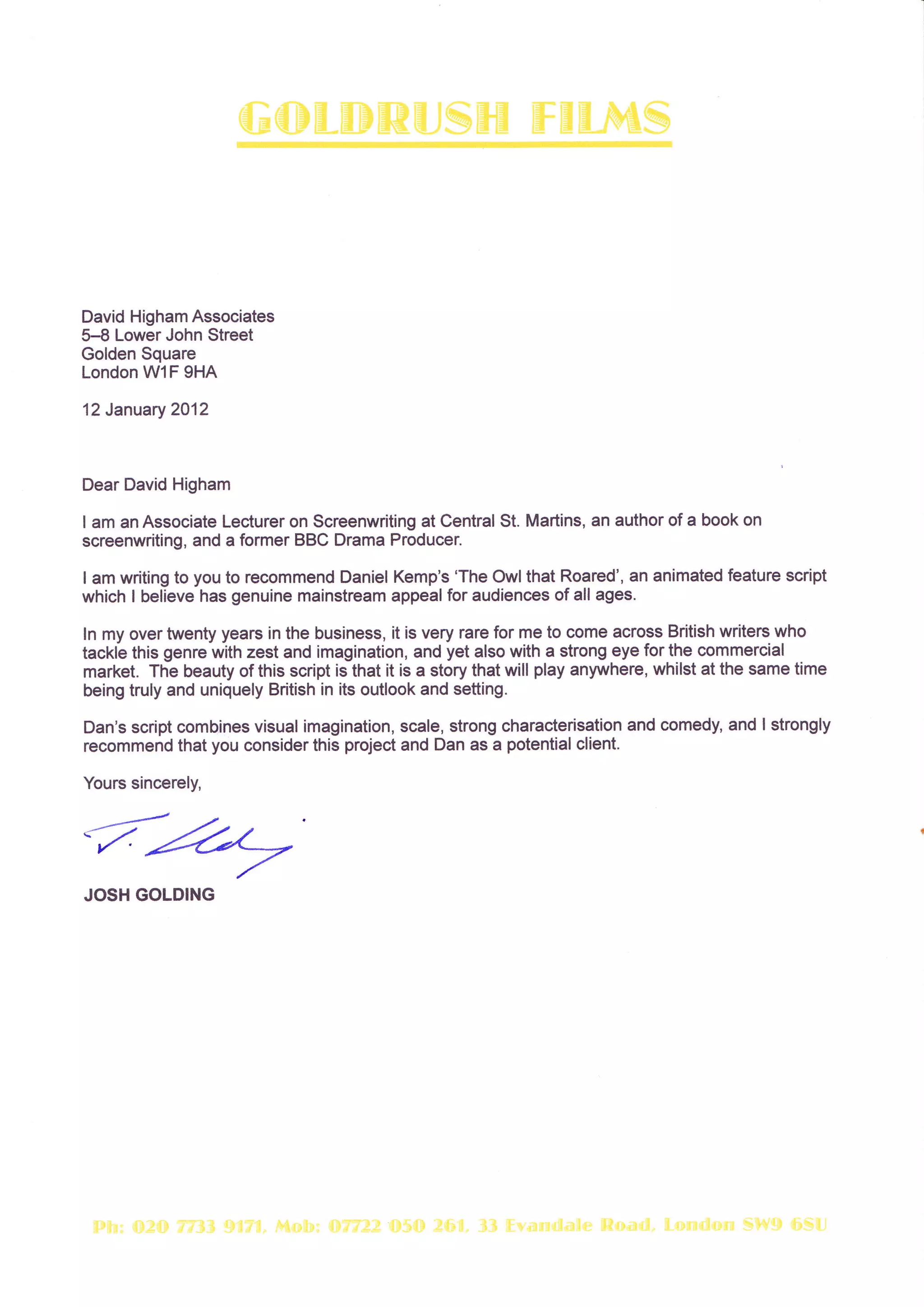 Reference letter from Josh Golding | PDF