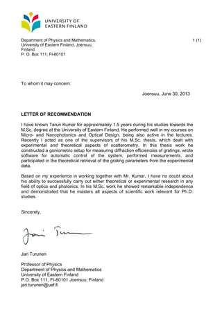Recommendation letter Jari Turunen | PDF