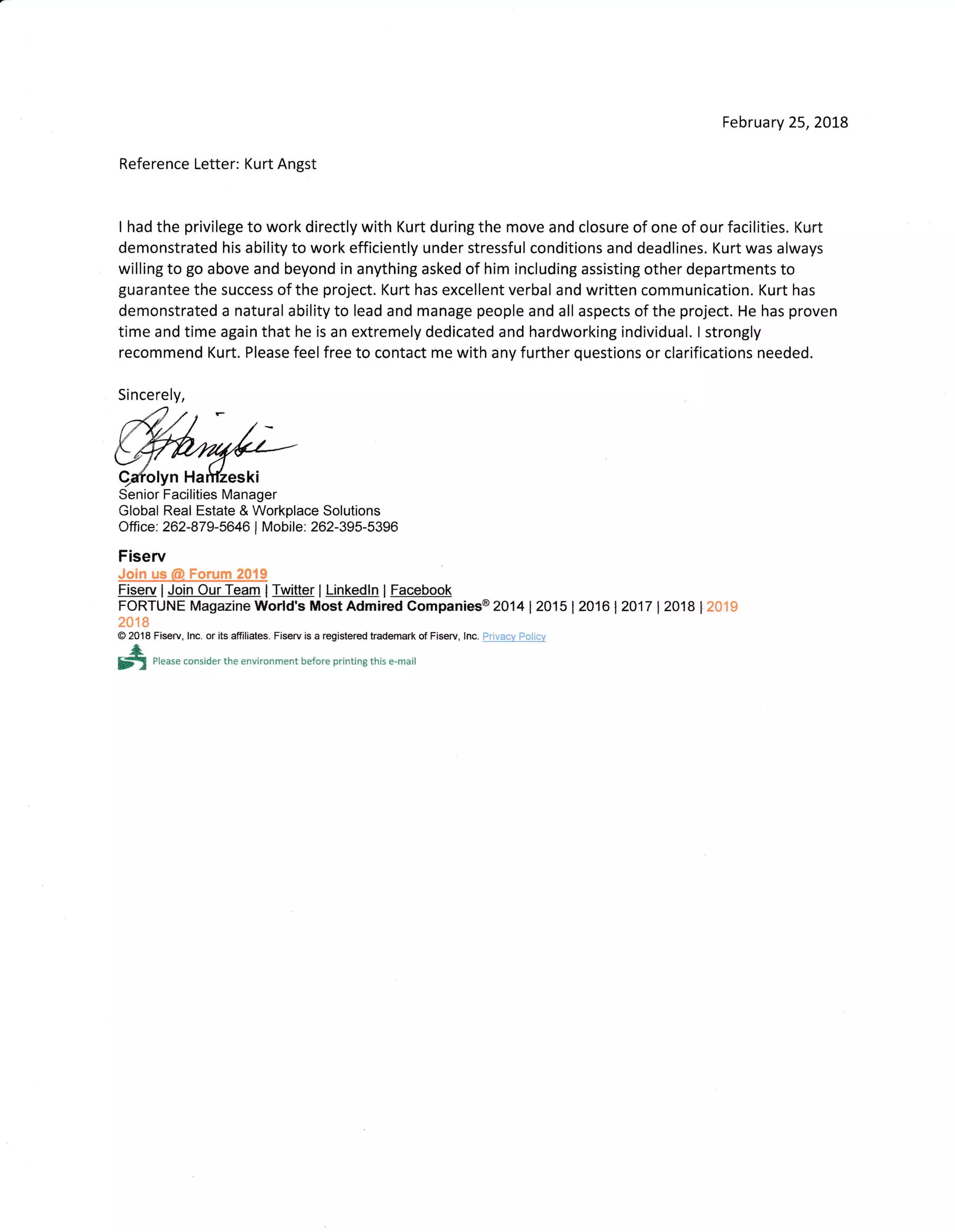 Fiserv Reference letter kurt angst carolyn | PDF