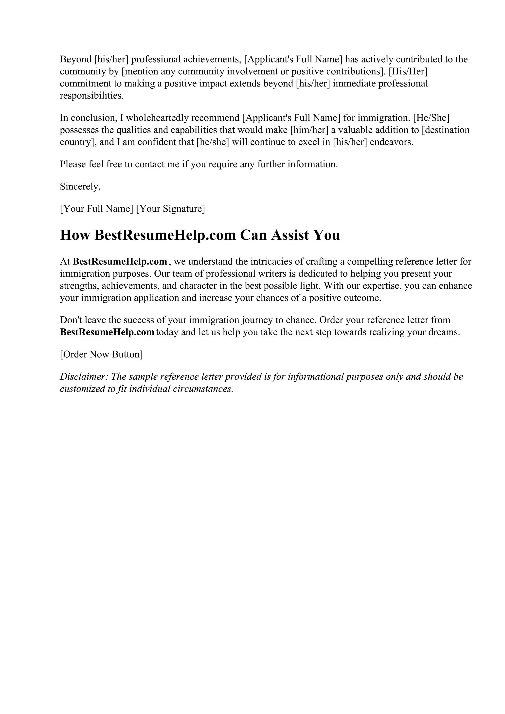 Reference Letter Sample For Immigration | PDF