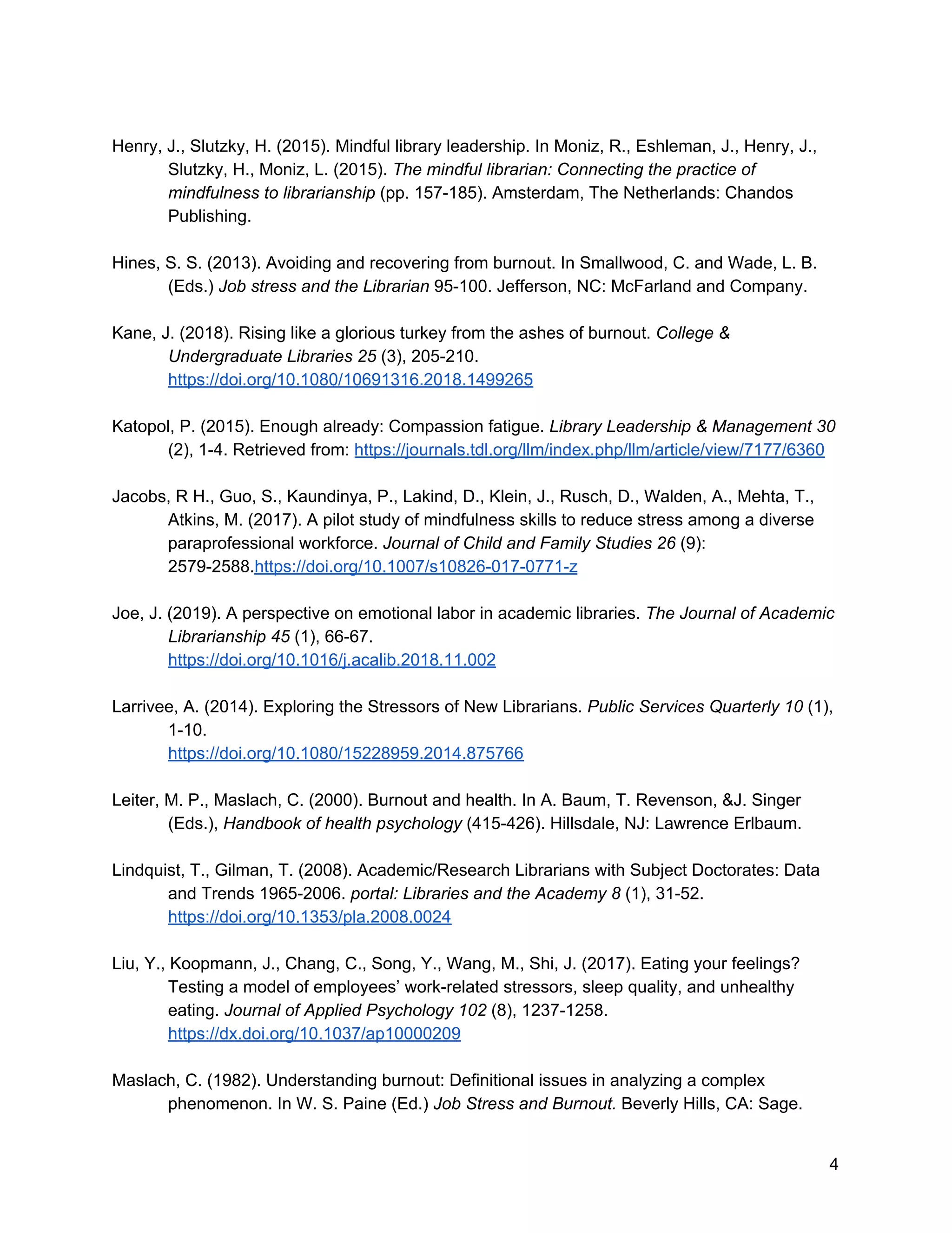 Coping with Burnout: Strategies for Staying Centered, Reference List ...