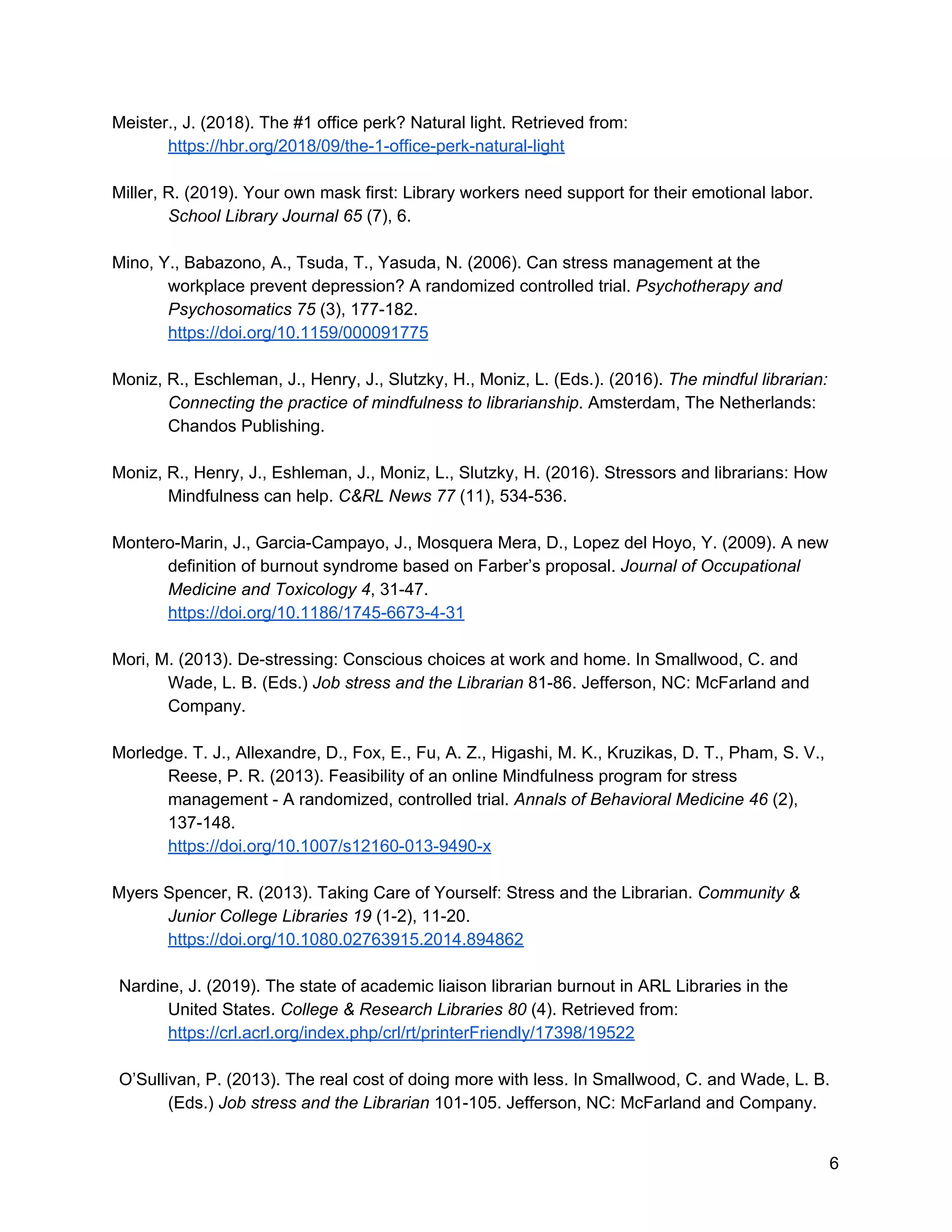 Coping with Burnout: Strategies for Staying Centered, Reference List ...
