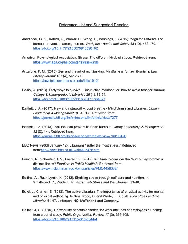 Coping with Burnout: Strategies for Staying Centered, Reference List ...