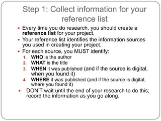 Reference lists and citations apa | PPTX | Homework and Study | Education