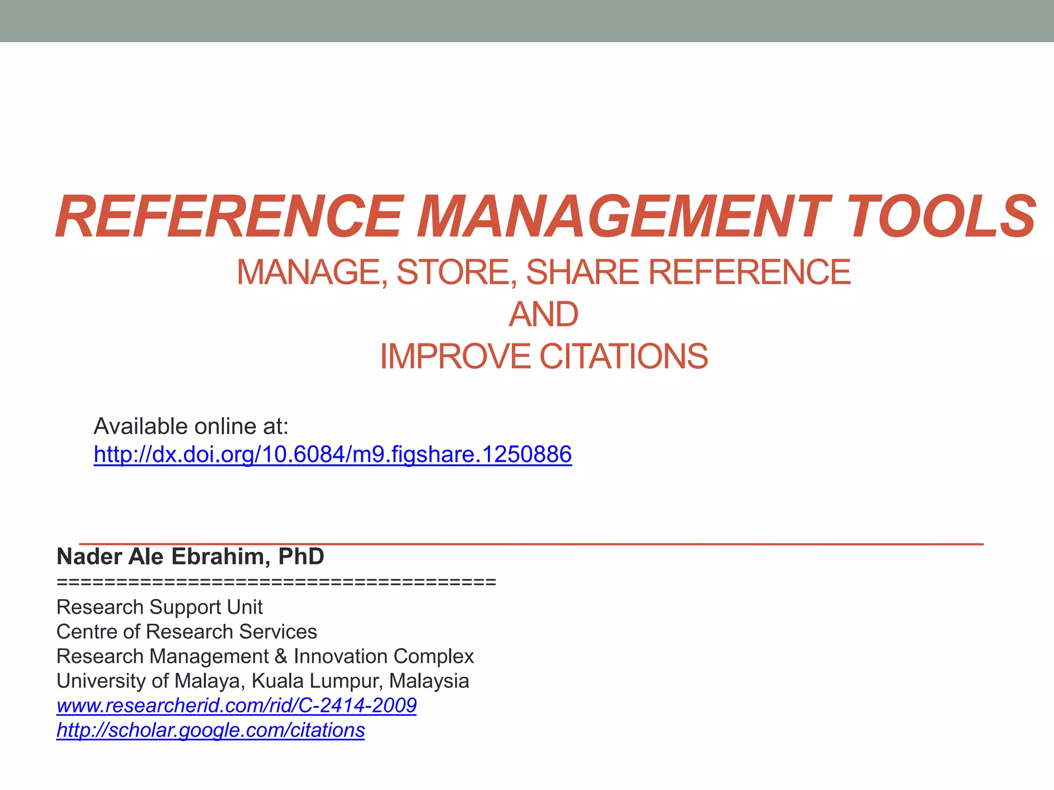 Reference Management and Citation | PPT