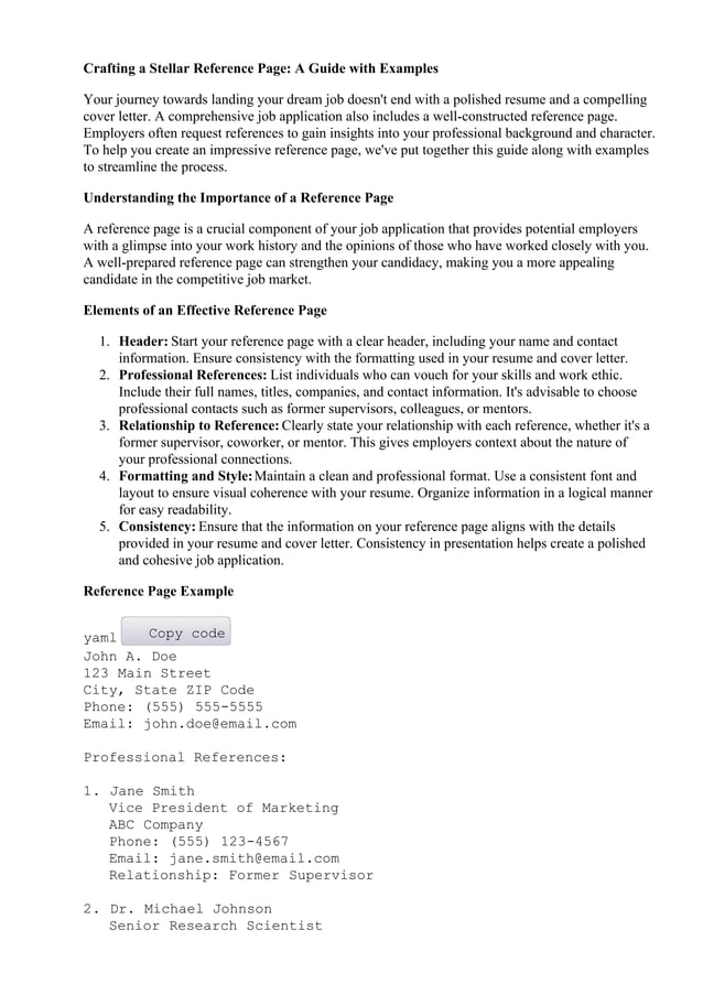 Reference Page Example | PDF | Resume Writing and Advice | Job Search