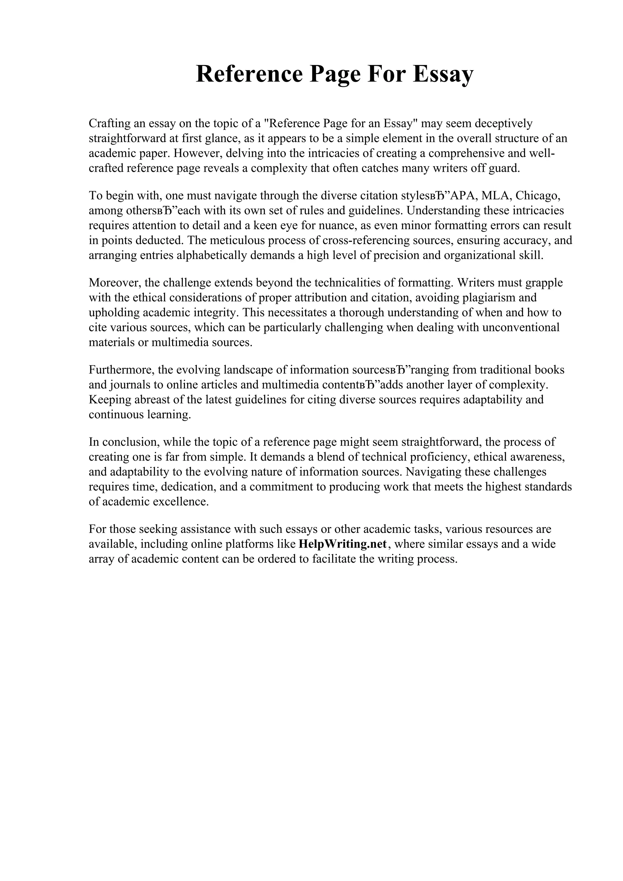 Reference Page For Essay. Concordia University Chicago | PDF