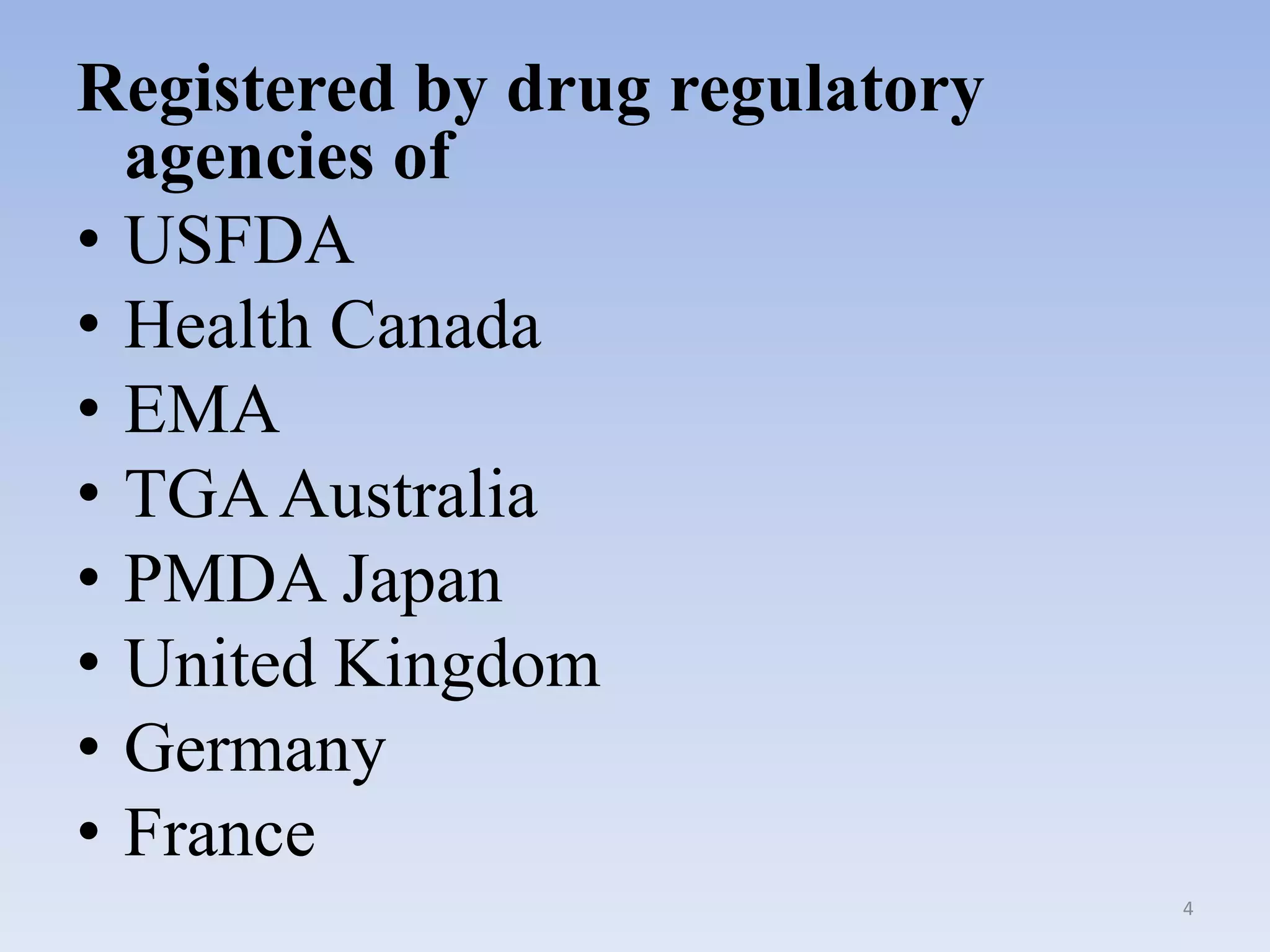Reference Regulatory Authorities for Registration of Products in Drug ...