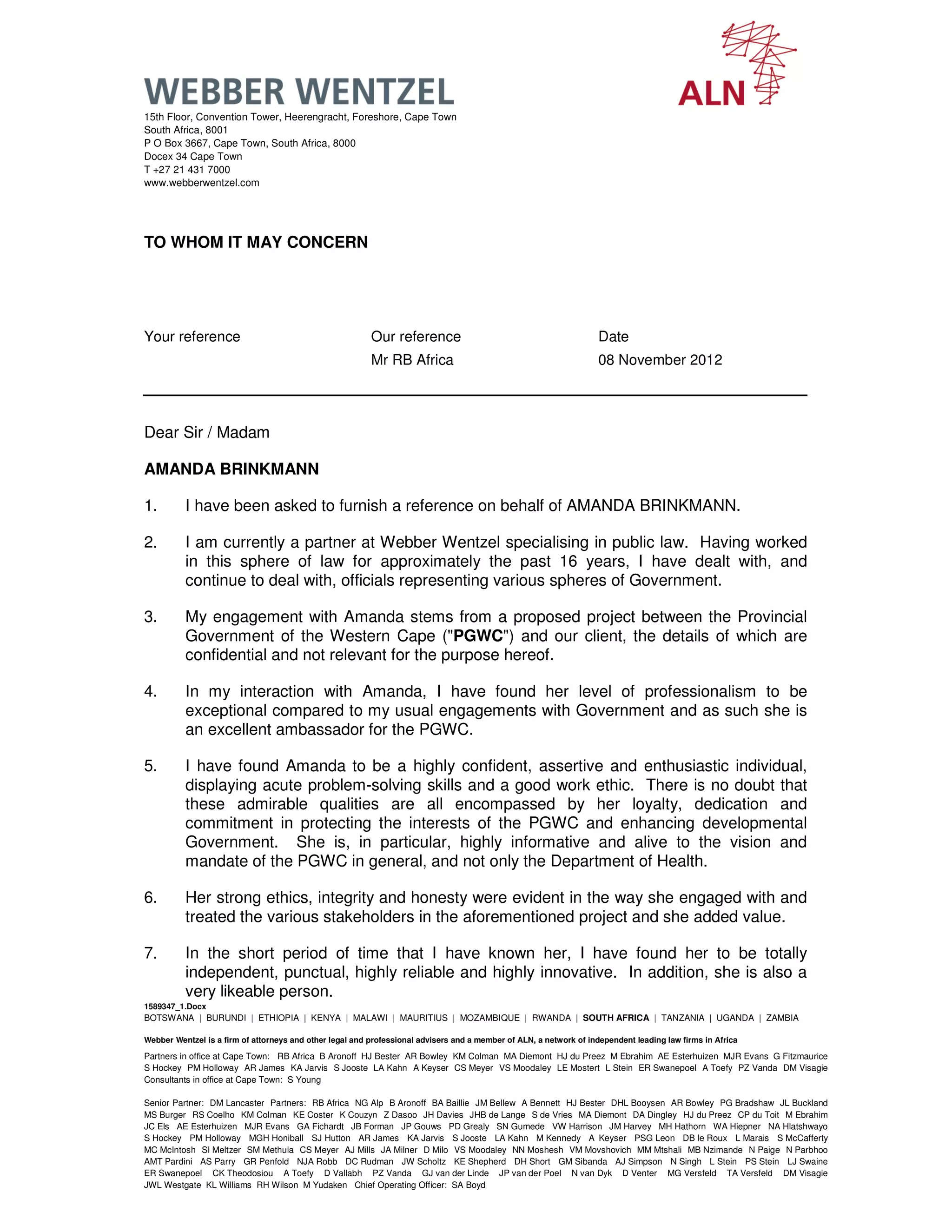 Reference rodney africa webber wentzel | PDF