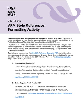 References formatting activity, 7th ed. | PDF