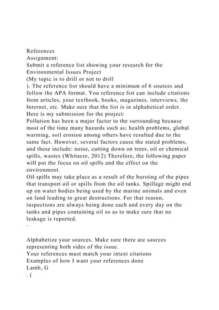 ReferencesAssignment Submit a reference list showing your r.docx