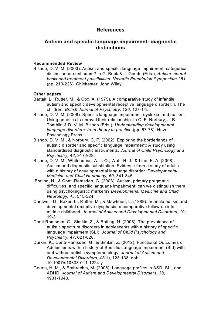 References for Autism and specific language impairment: diagnostic di…