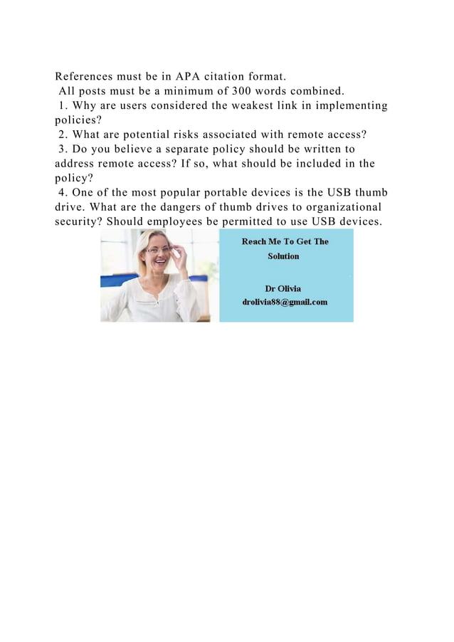 References must be in APA citation format. All posts must be a min.docx